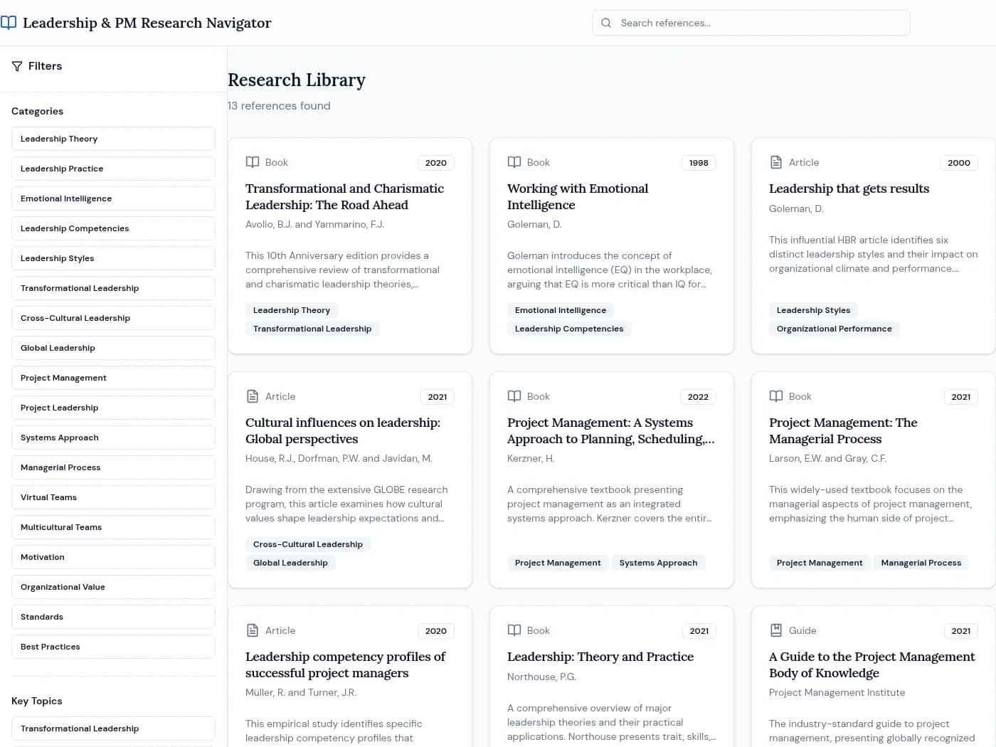 Leadership and Project Management Research Navigator