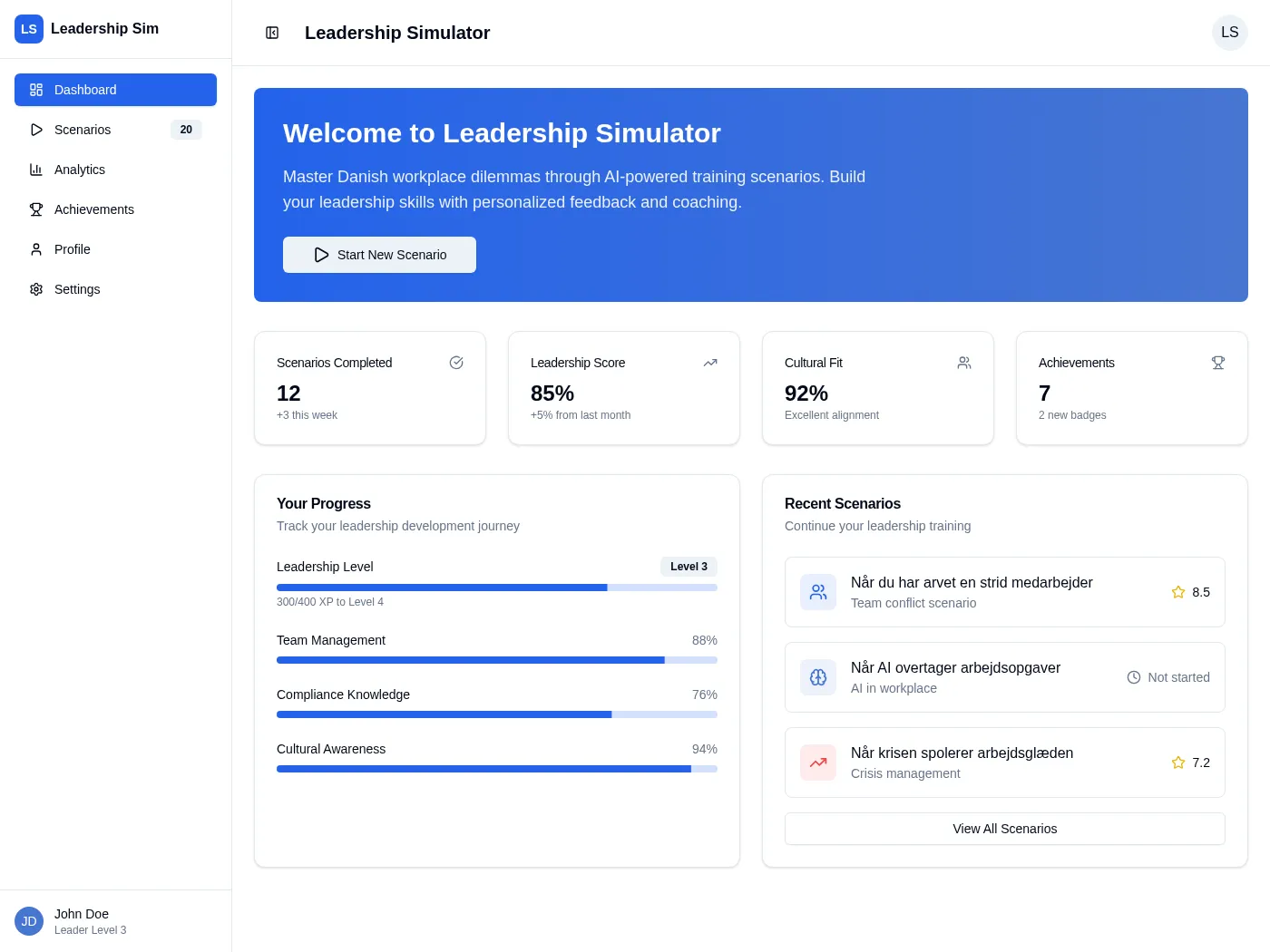 Leadership Simulator – AI-Driven B2B SaaS Training Platform