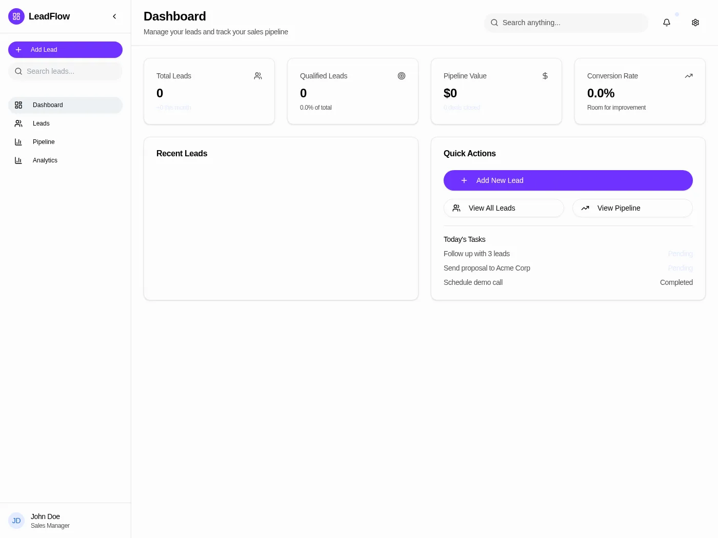 LeadFlow CRM Dashboard