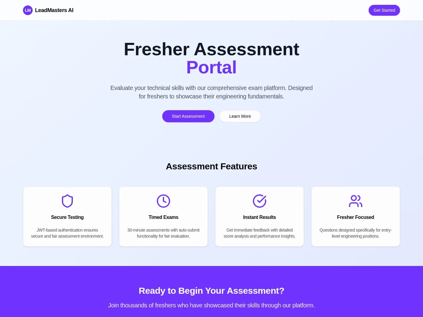 LeadMasters AI Fresher Exam Portal