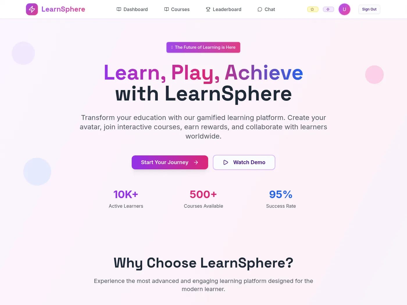 LearnSphere: The Ultimate Gamified & Customizable Learning Platform