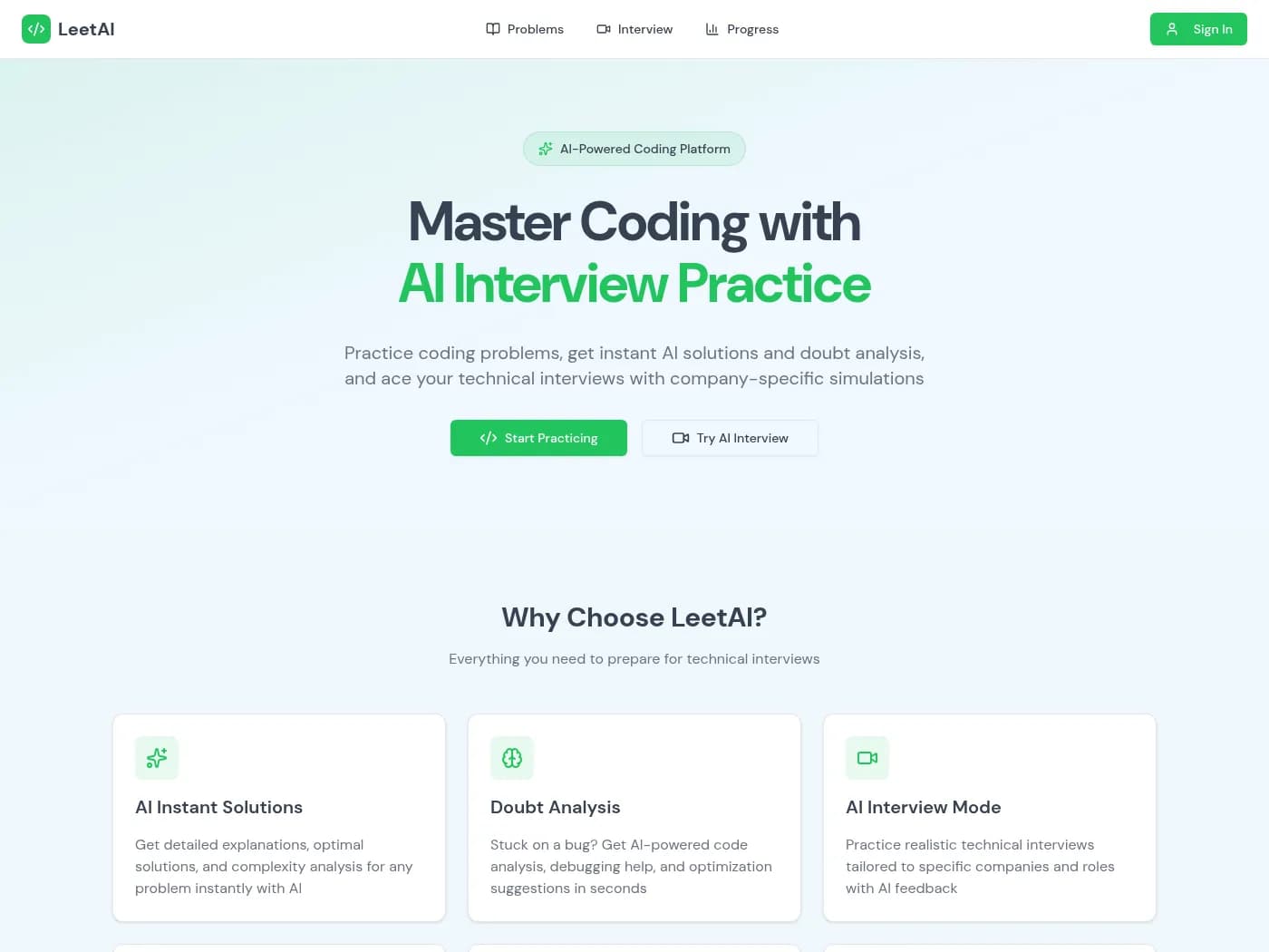 LeetAI: Next-Gen Coding Platform with AI Solve and Interview Modes