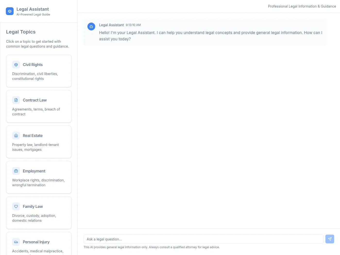 Legal Chatbot Guide Web Application
