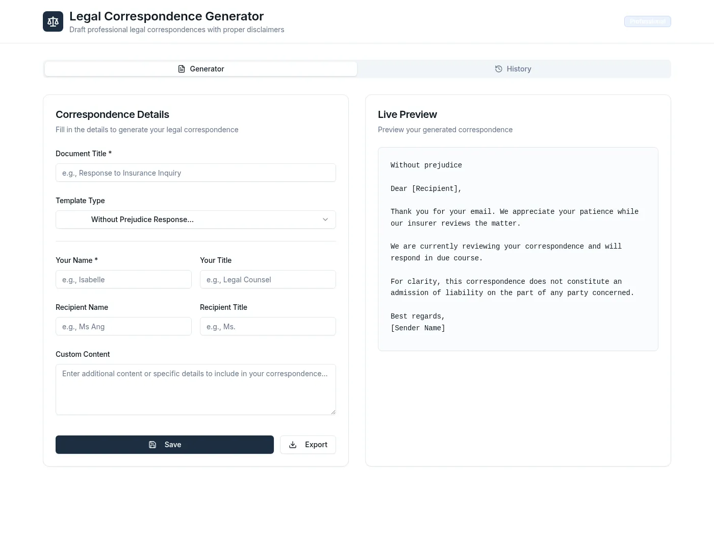 Legal Correspondence Generator