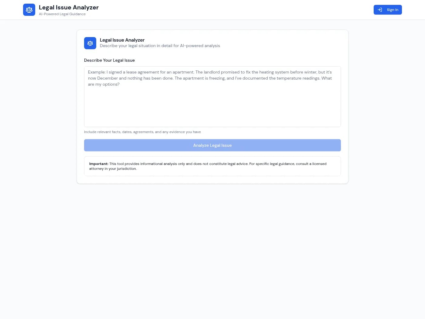 Legal Issue Analyzer & Guidance Tool