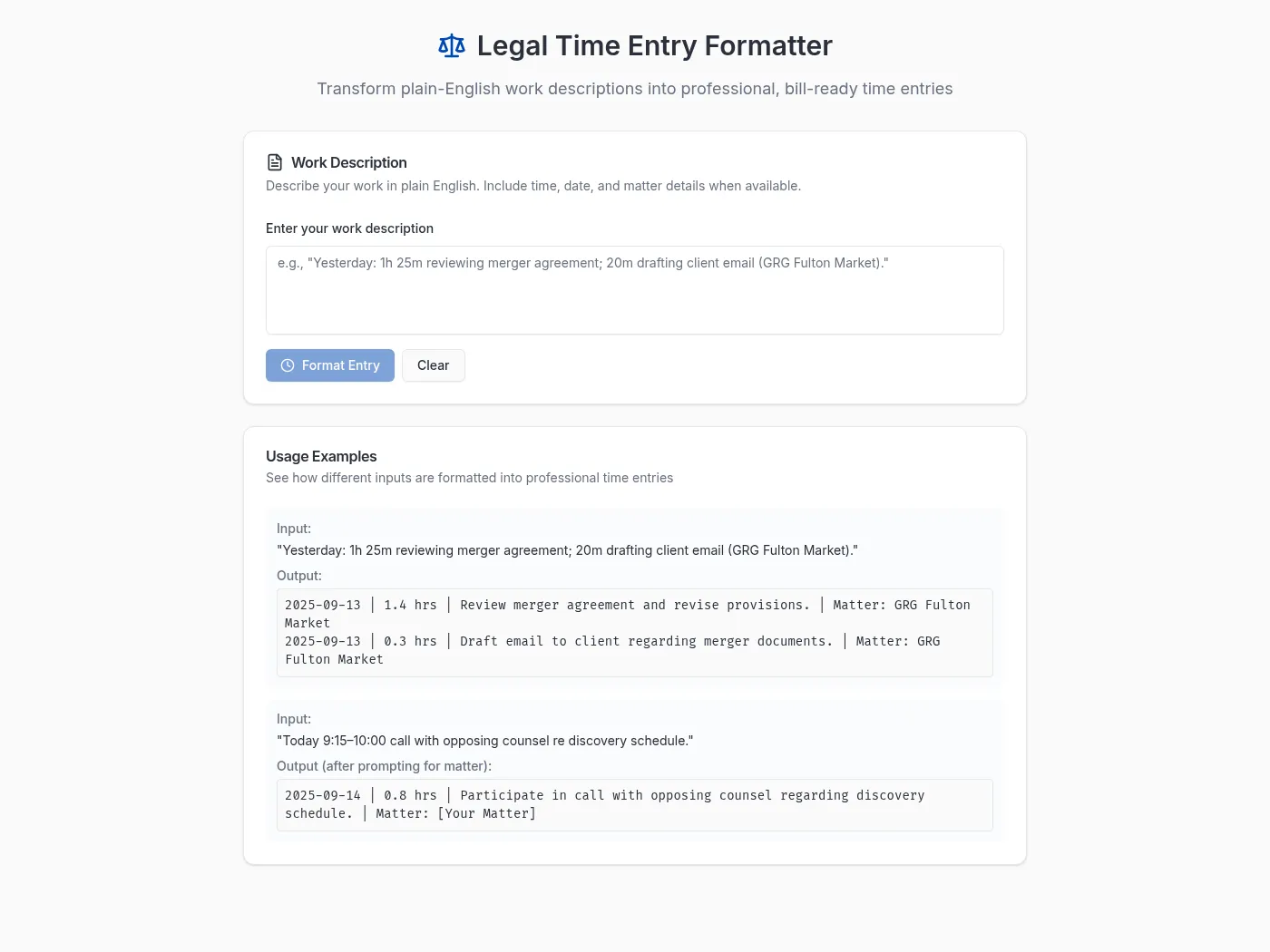 Legal Time Entry Formatter MVP