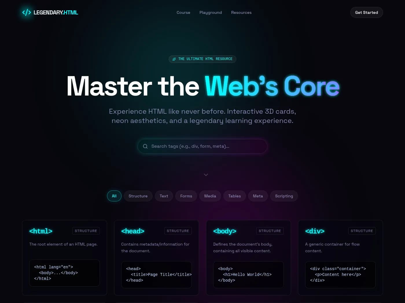 Legendary Futuristic HTML Course Website