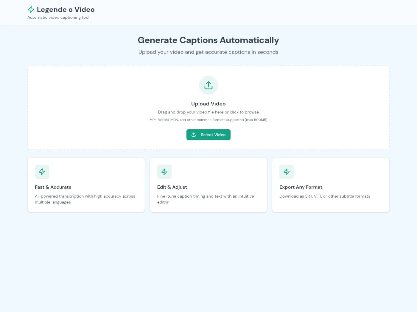 Legende o Vídeo – Automatic Video Captioning Tool