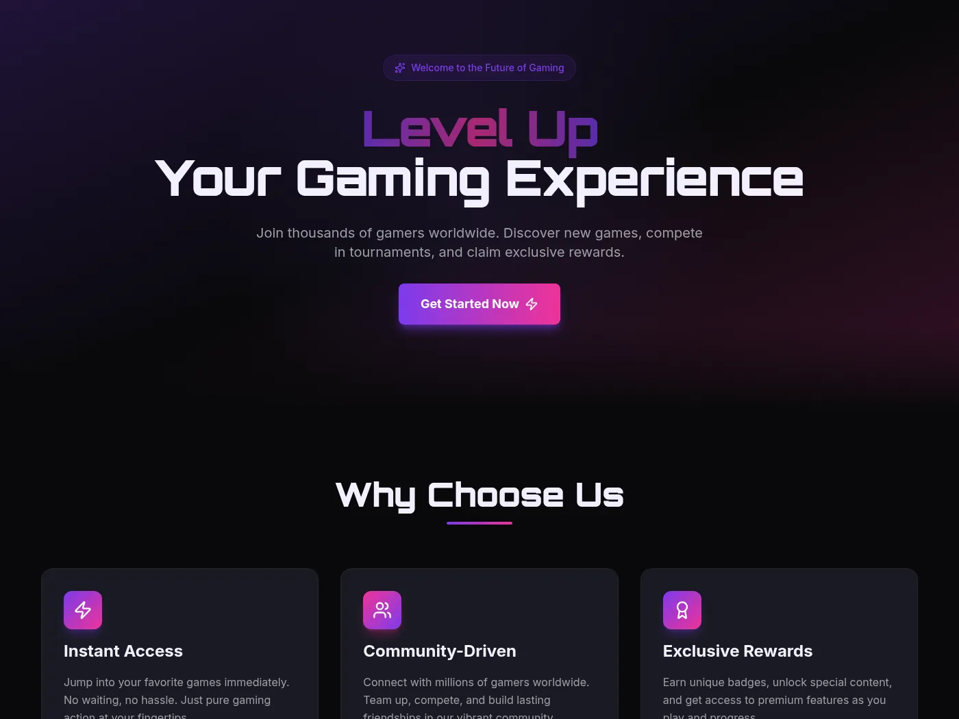 Level Up Gaming Landing Page