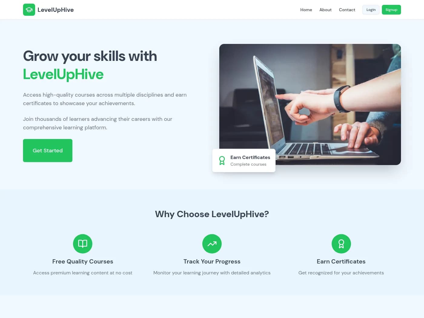 LevelUpHive – Free Online Courses & Certificate Generator Platform