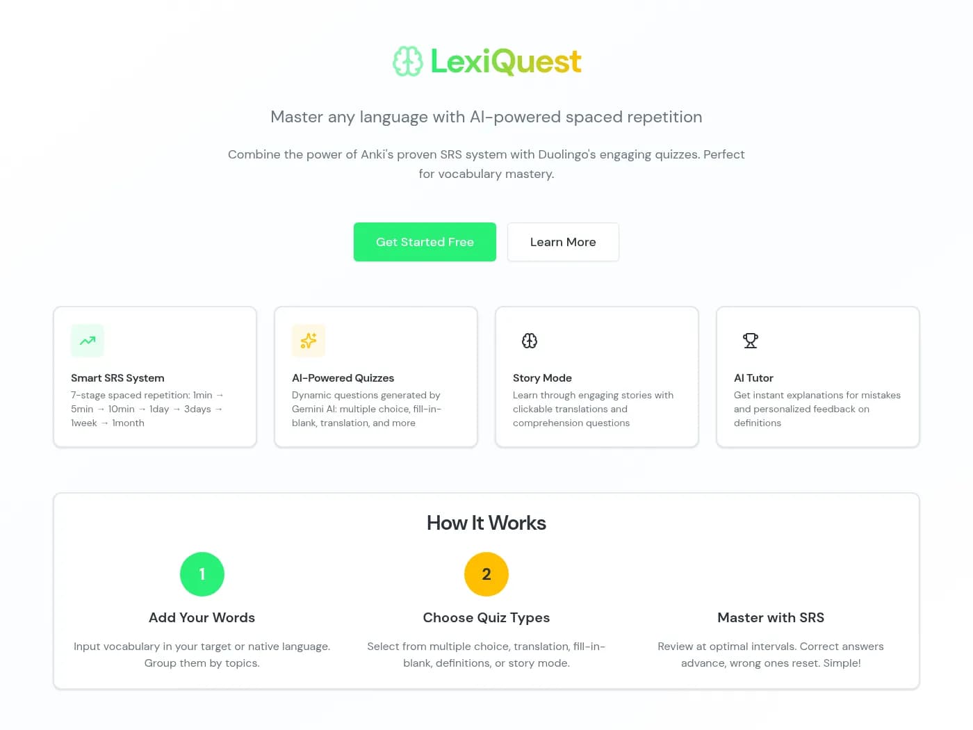 LexiQuest: AI-Powered SRS Language Learning Platform