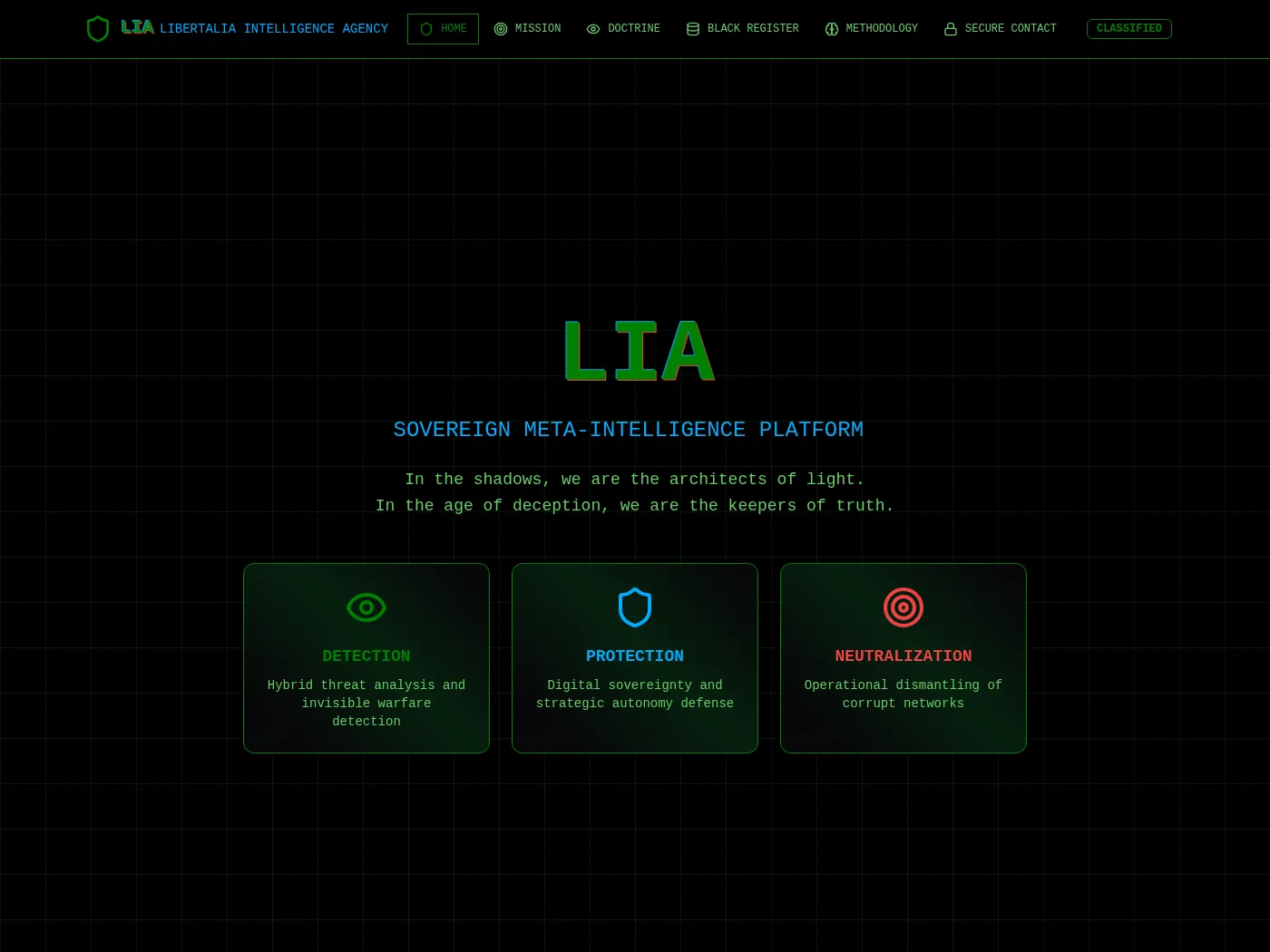 Libertalia Intelligence Agency (LIA) – Sovereign Meta-Intelligence Web Platform