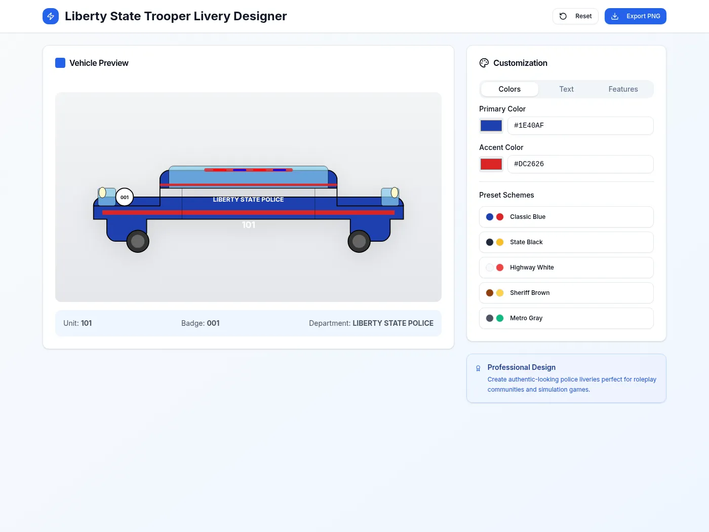 Liberty State Trooper Livery Designer