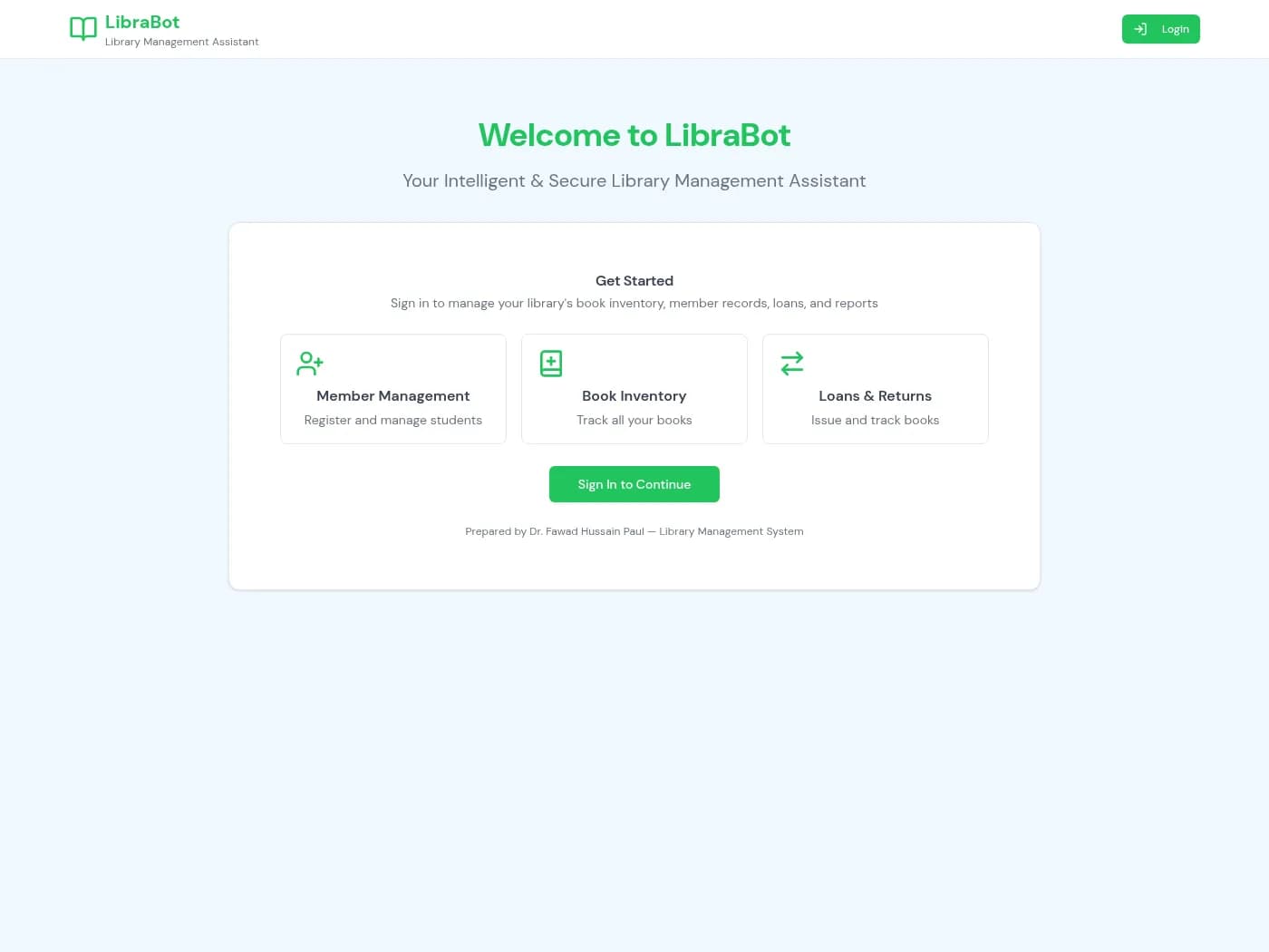 LibraBot - Intelligent & Secure Library Management Assistant for Staff & Students
