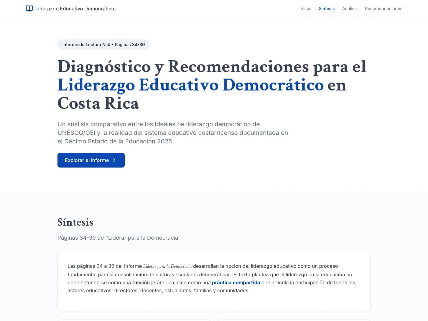 Diagnóstico y Recomendaciones para el Liderazgo Educativo Democrático en Costa Rica