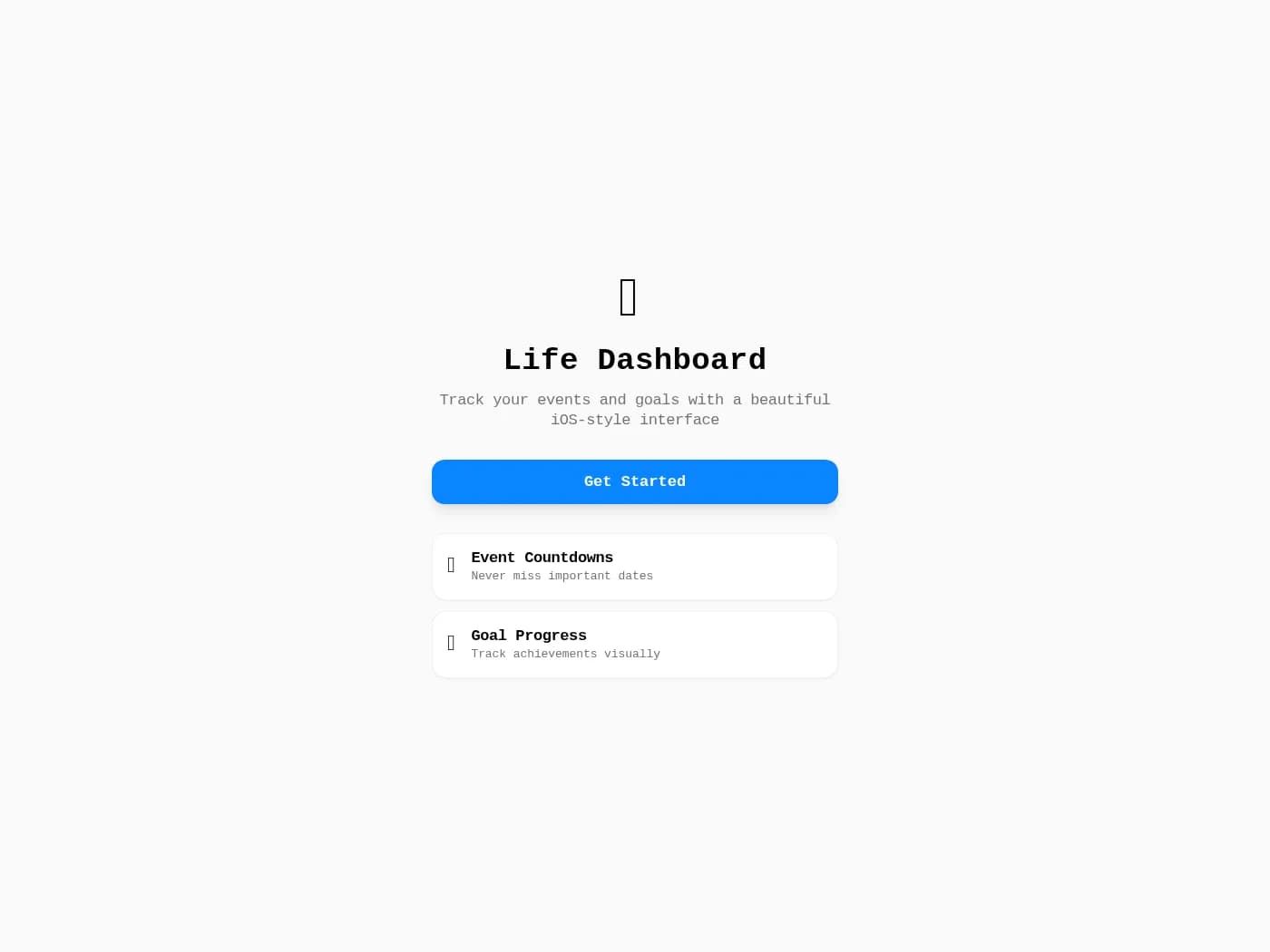 Life Dashboard — Native iOS-Style Web App for Events & Goals