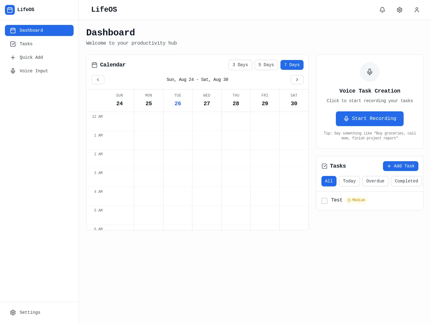 LifeOS Productivity Dashboard