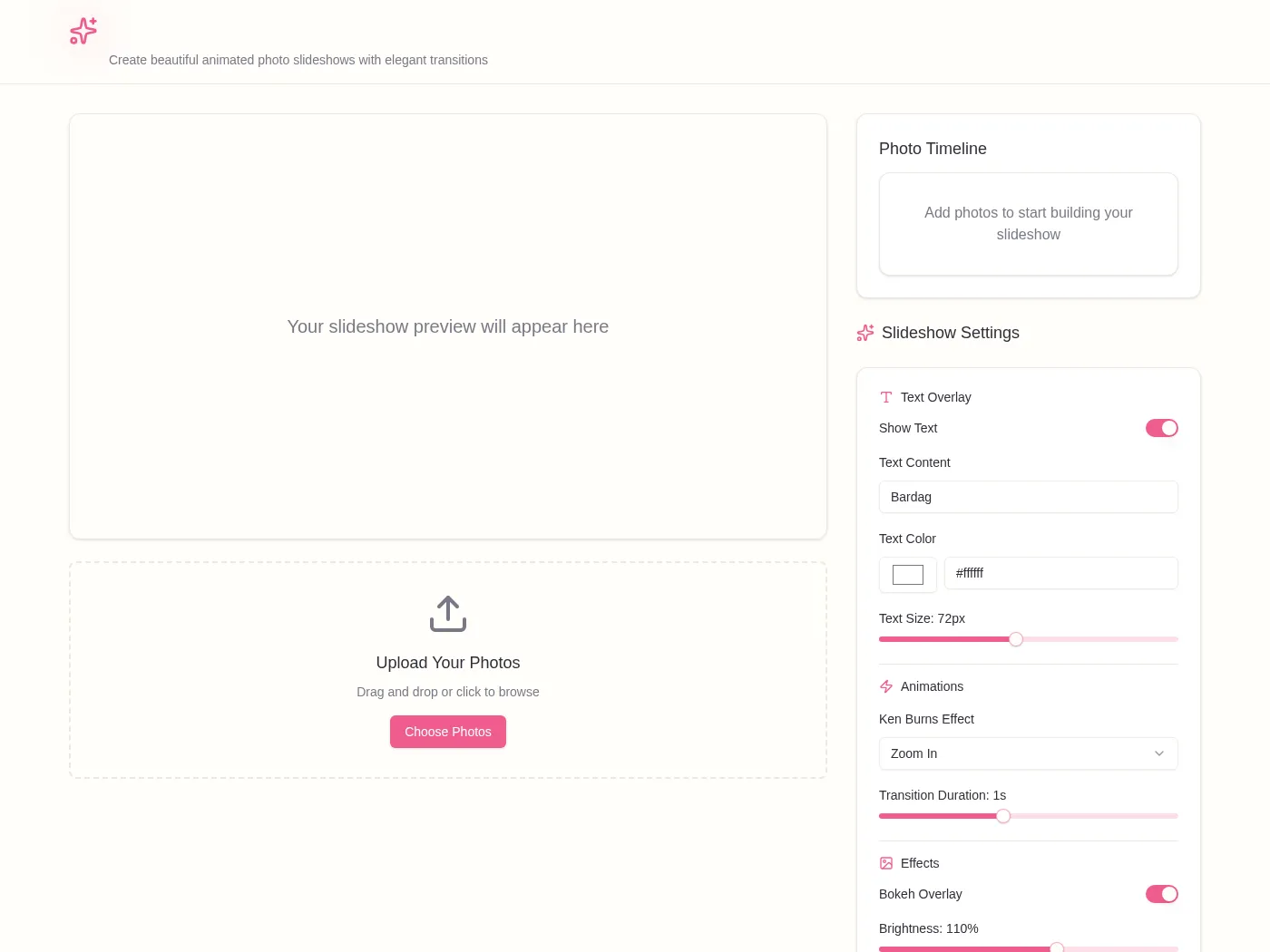 Light-Themed Animated Photo Slideshow Builder