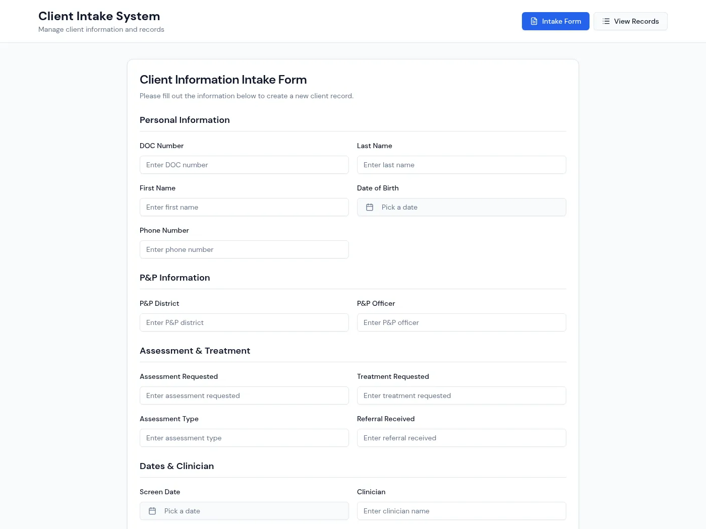 Lightweight Client Information Intake Form