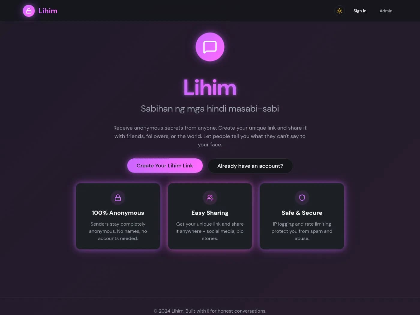 Lihim – The Neon-Themed Anonymous Confession Platform