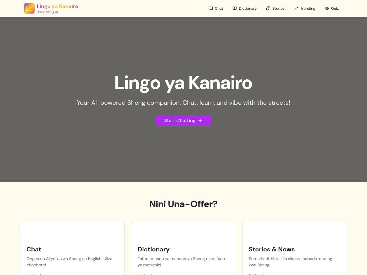 Lingo ya Kanairo: The AI Chatbot for Sheng & English Conversations, Dictionary, and Urban Fun
