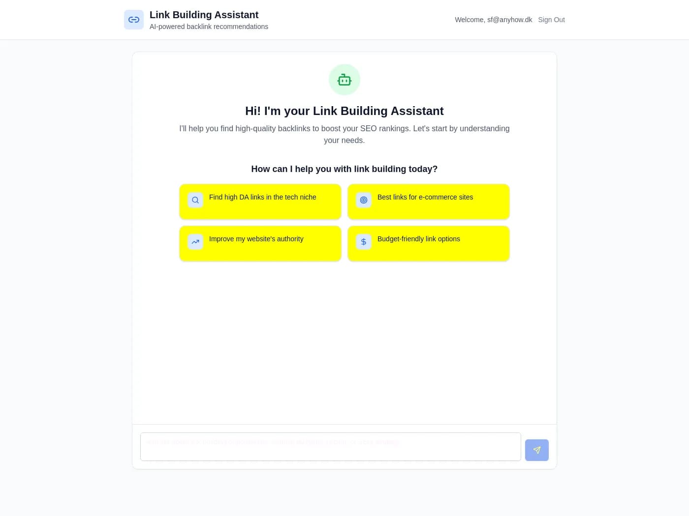 Link Building Assistant Chat Agent