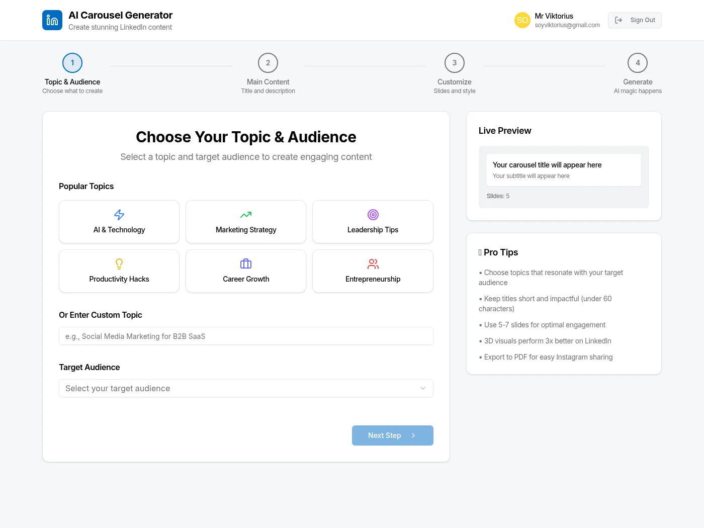 LinkedIn AI Carousel Generator