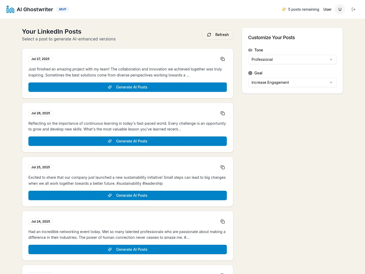LinkedIn AI Ghostwriter MVP