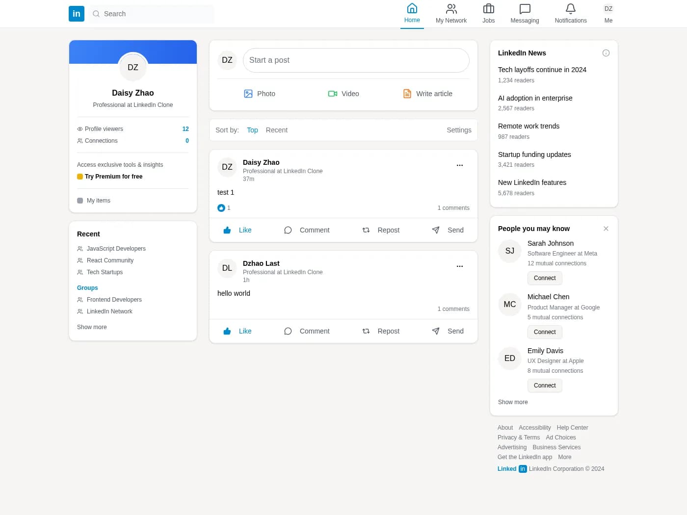 LinkedIn Style Social Network