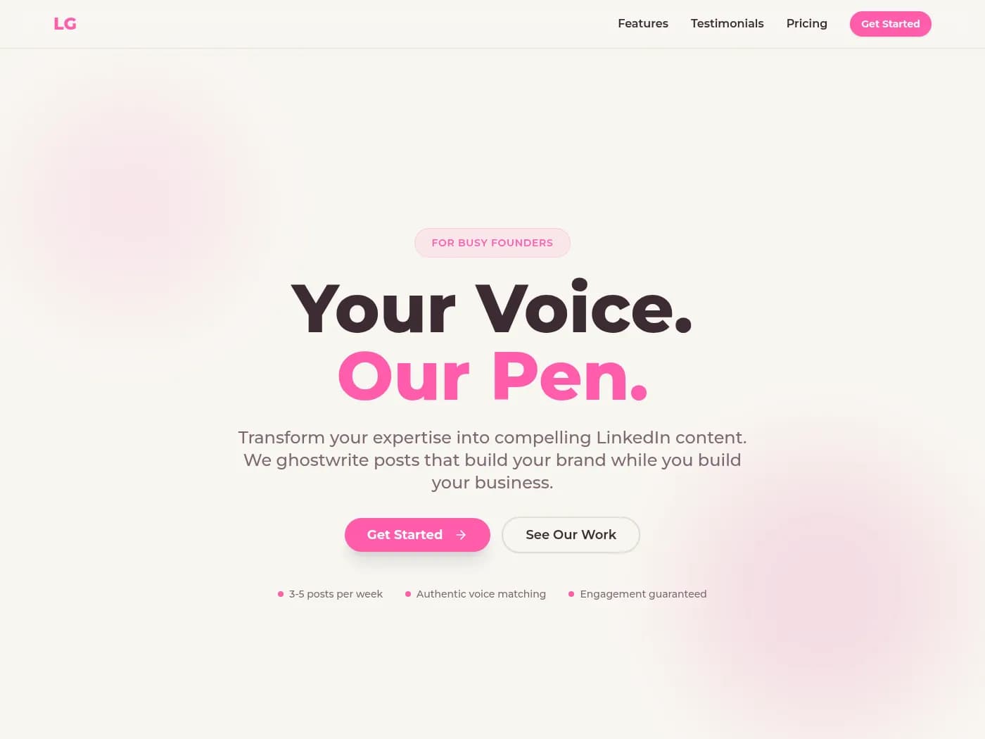 LinkedIn Ghostwriting Service Landing Page for Founders