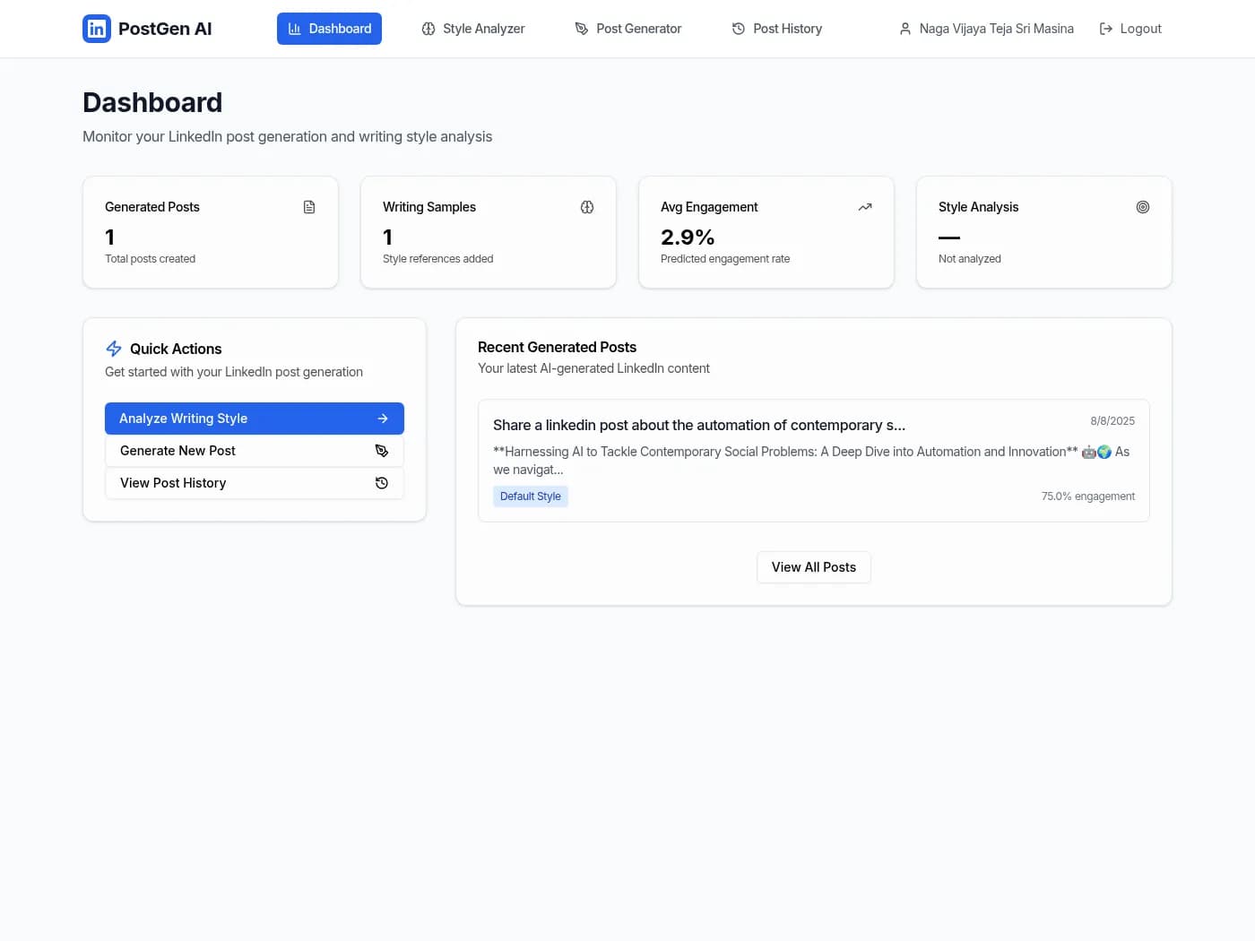 LinkedIn Post Generator with Personalized Writing Style