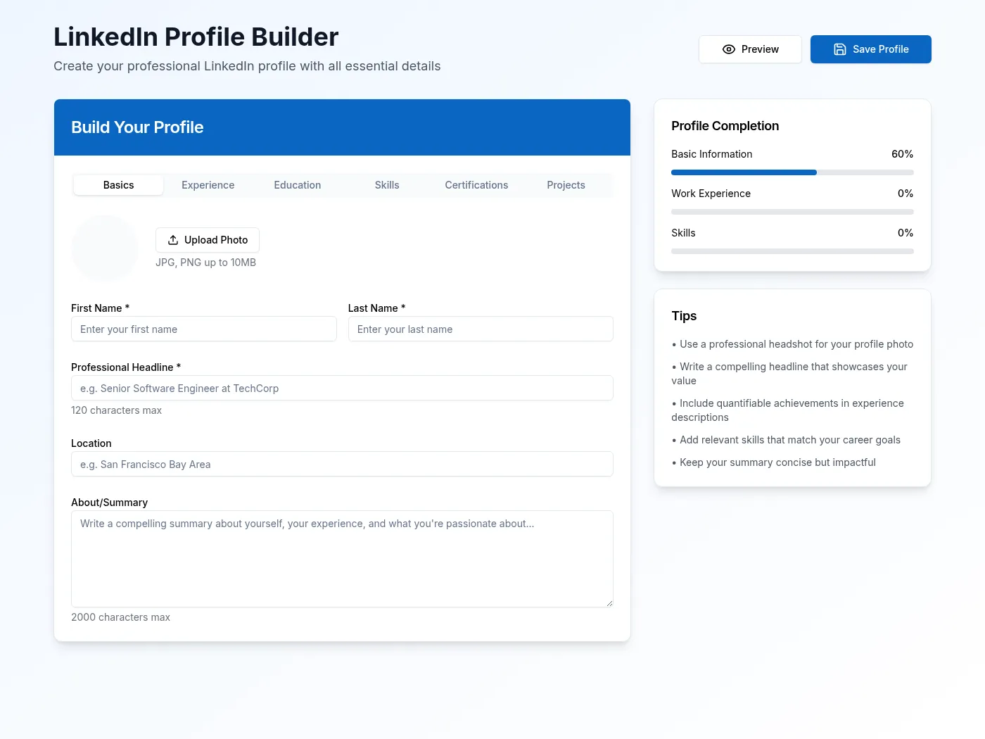 LinkedIn Profile Builder