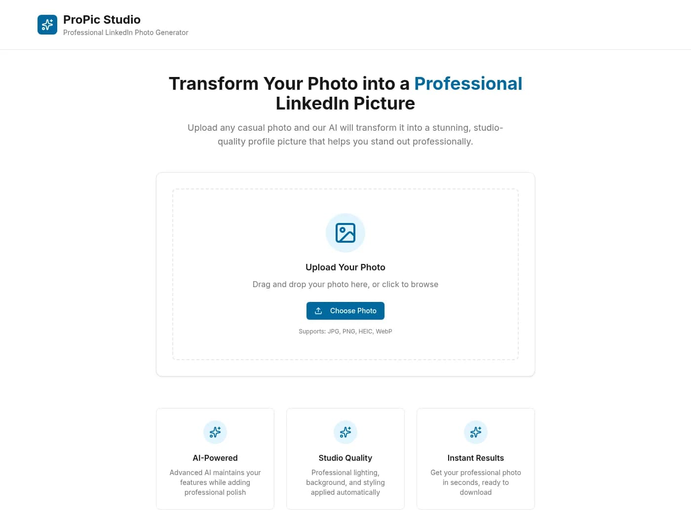 ProPic Studio: Professional LinkedIn Photo Generator