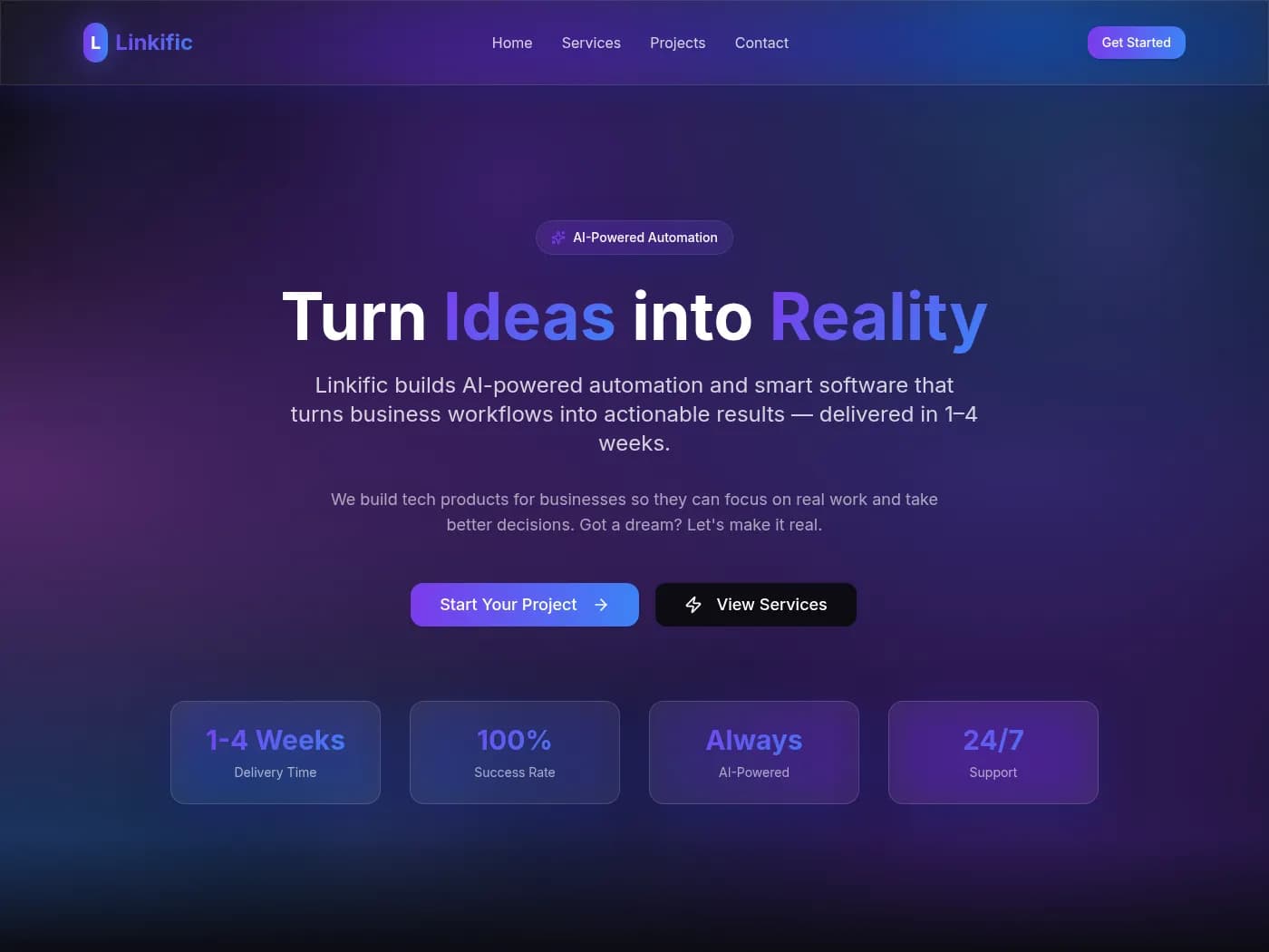 Linkific Glass UI Company Website