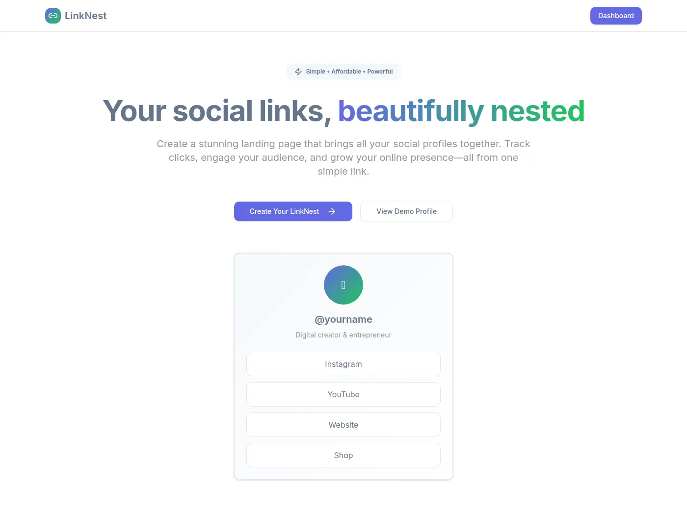 LinkNest: Effortless Social Links Hub
