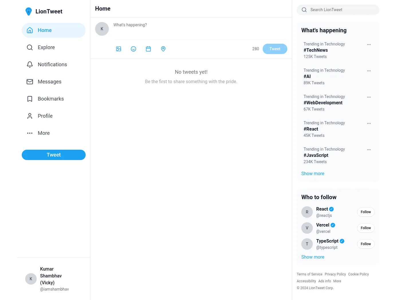 LionTweet - A Twitter Clone with a Vector Lion Logo