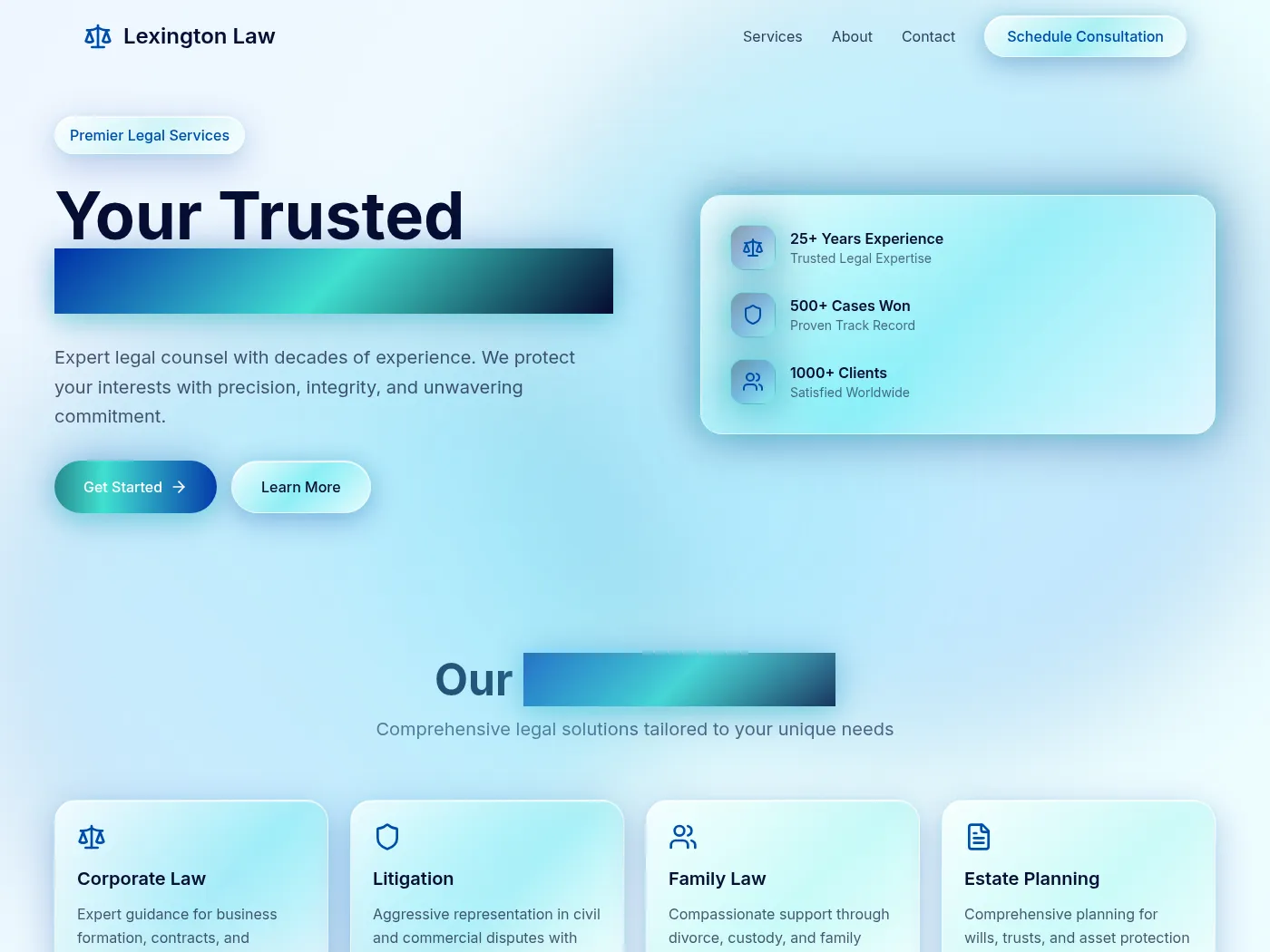 Liquid Glass-Inspired Glassmorphic Law Office Landing Page
