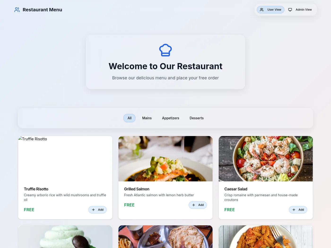 Liquid Glass Restaurant Menu & Admin Dashboard