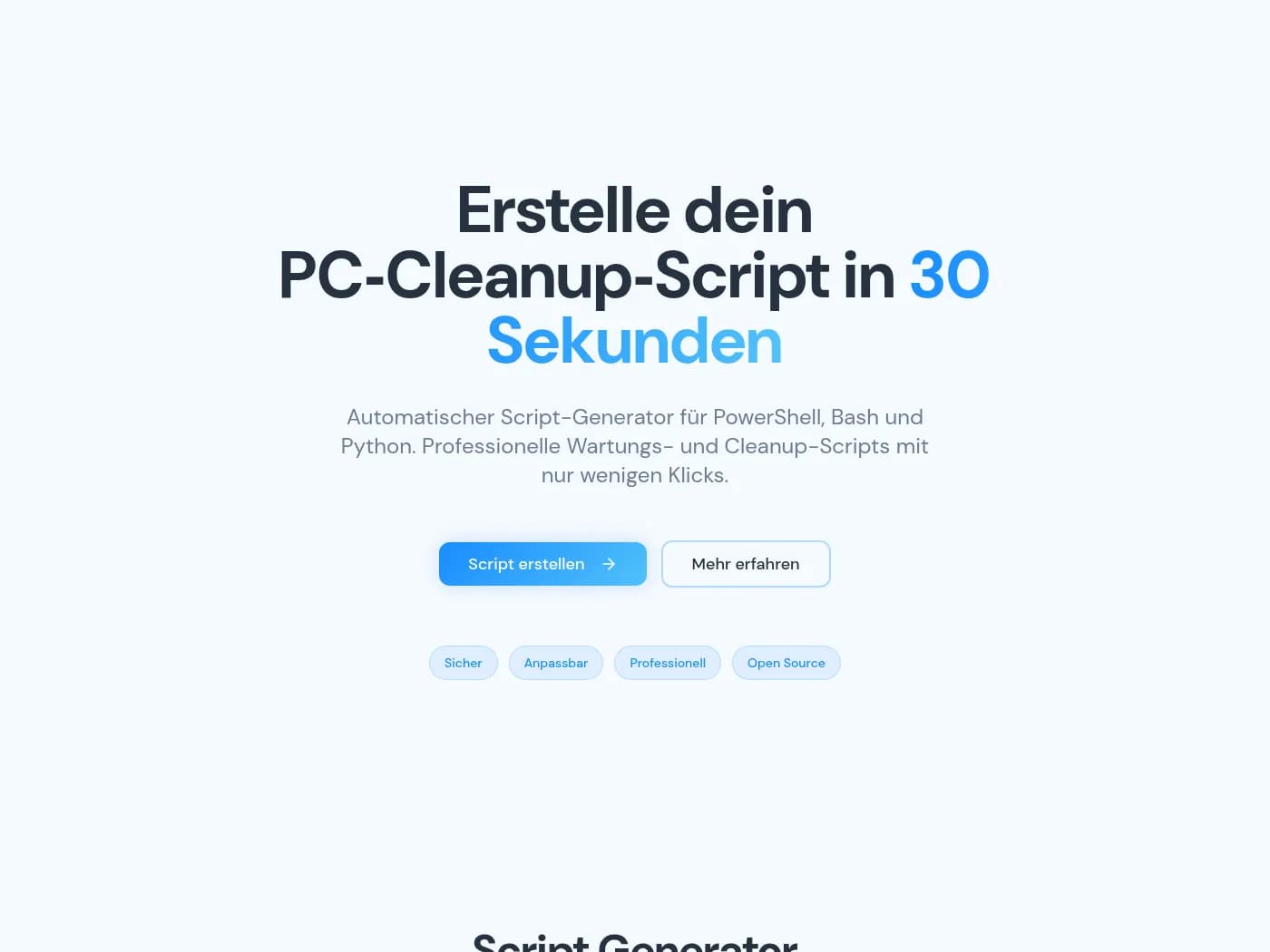 Liquid Glass Script Generator – Automatischer PC Cleanup Script Creator