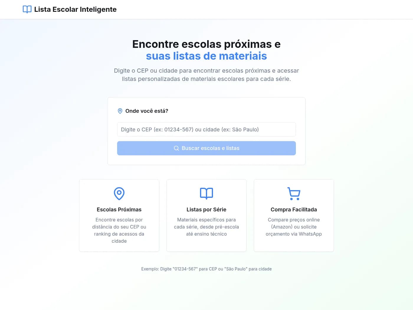 Lista Escolar Inteligente: Busca de Escolas e Materiais por Localização