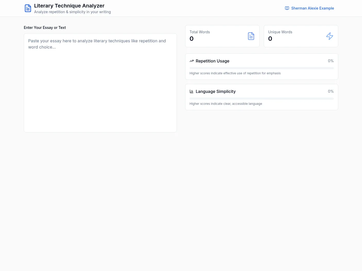 Analyze Literary Techniques: Repetition and Simplicity Web App