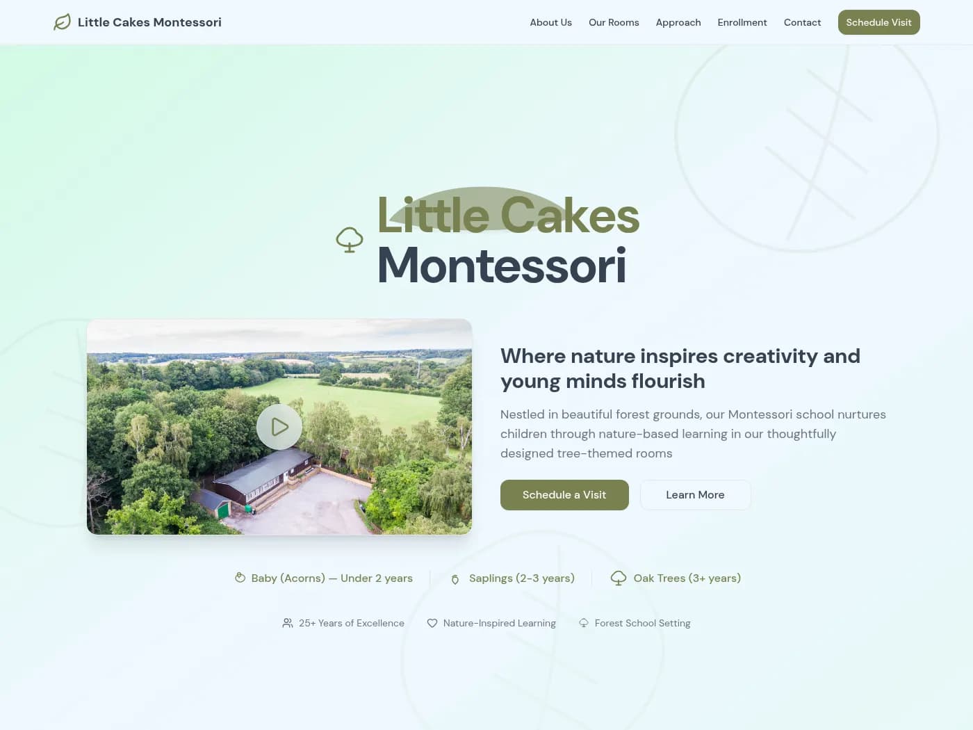Little Cakes Montessori Nature-Inspired Homepage Redesign