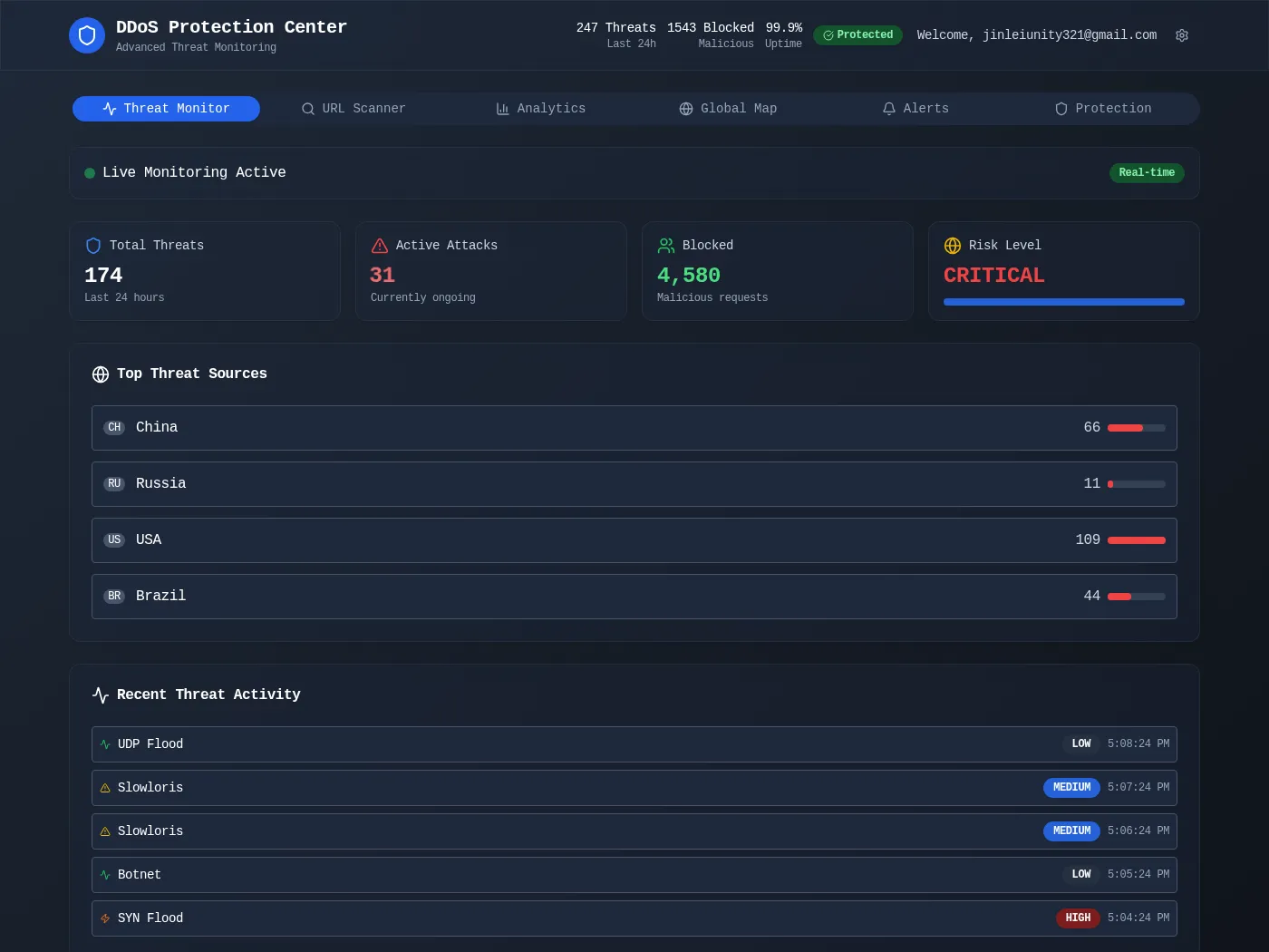 Online Live DDoS Attack Checker with Modern Dashboard