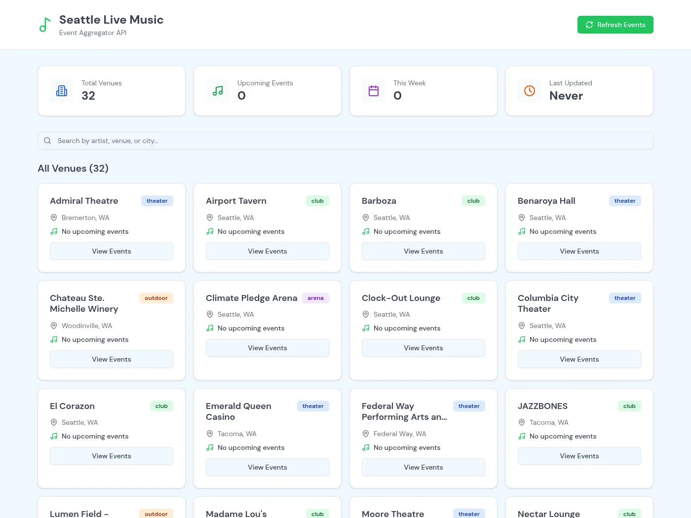 Live Music Venue Event Aggregator API