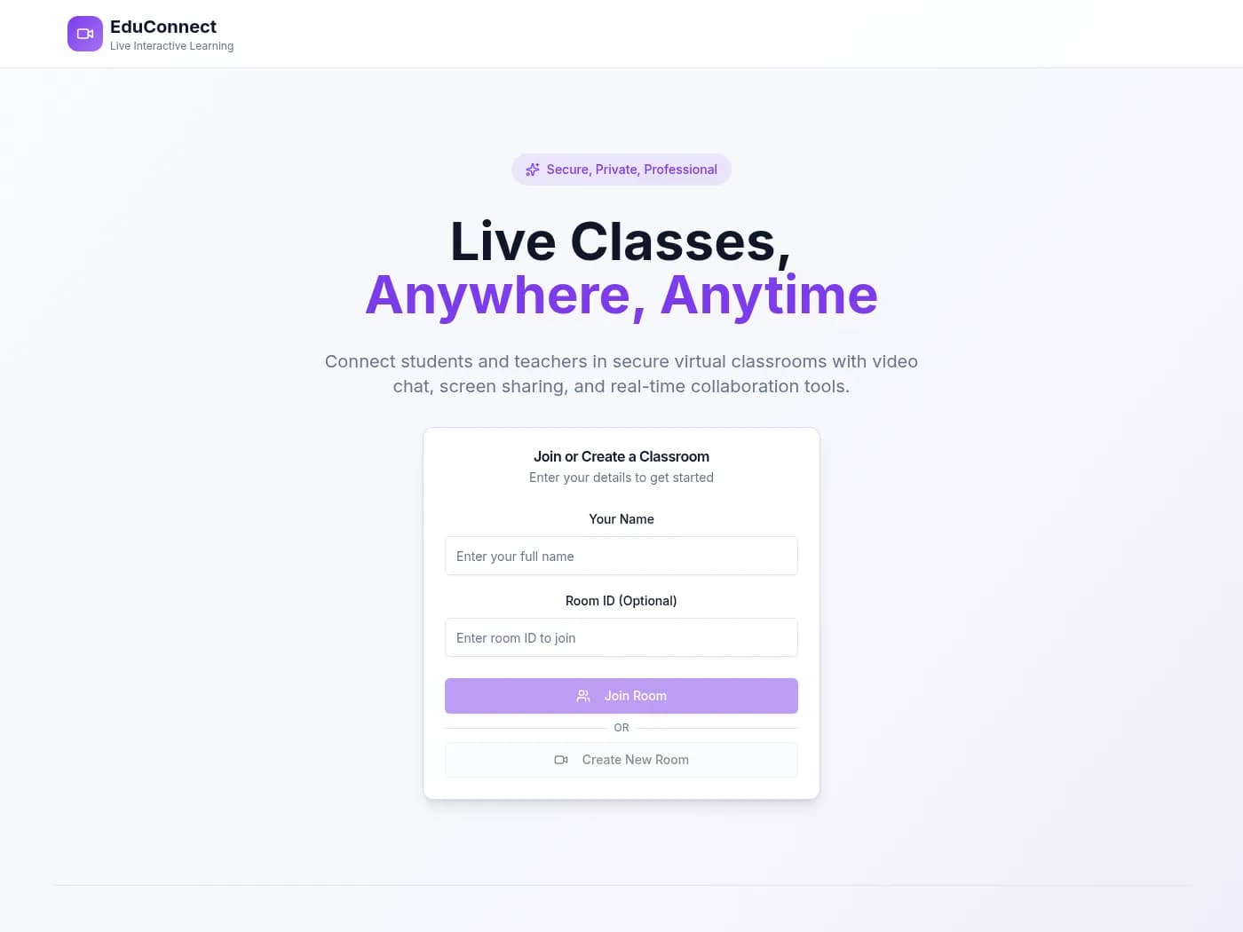 Live Online Learning Platform for Interactive Classes