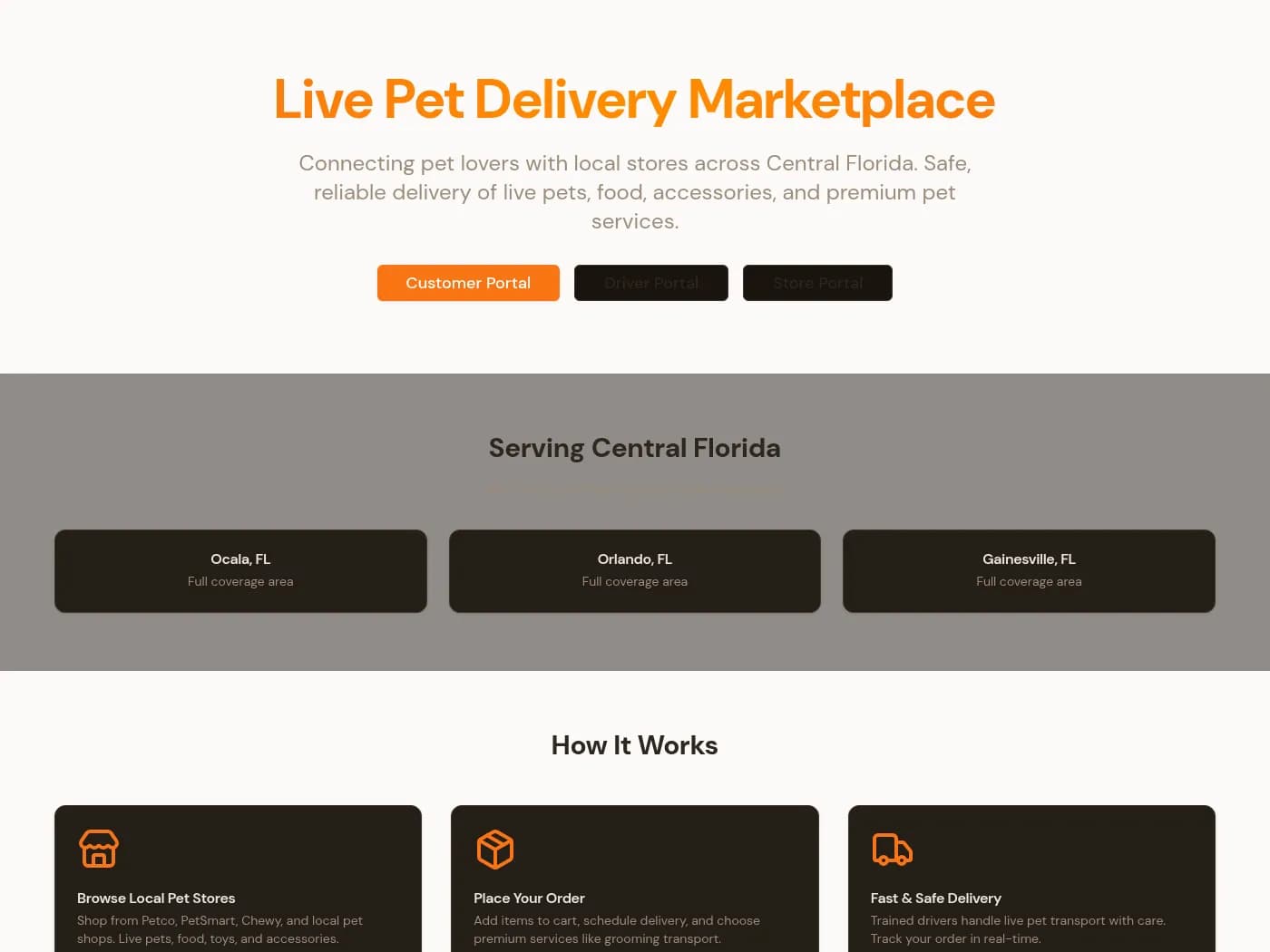 Live Pet Delivery & Marketplace Platform for Central Florida