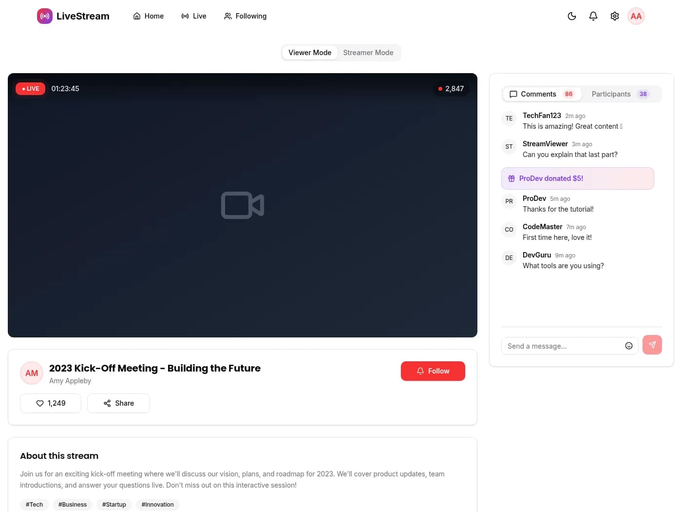 Modern Live Stream Post UI/UX Redesign