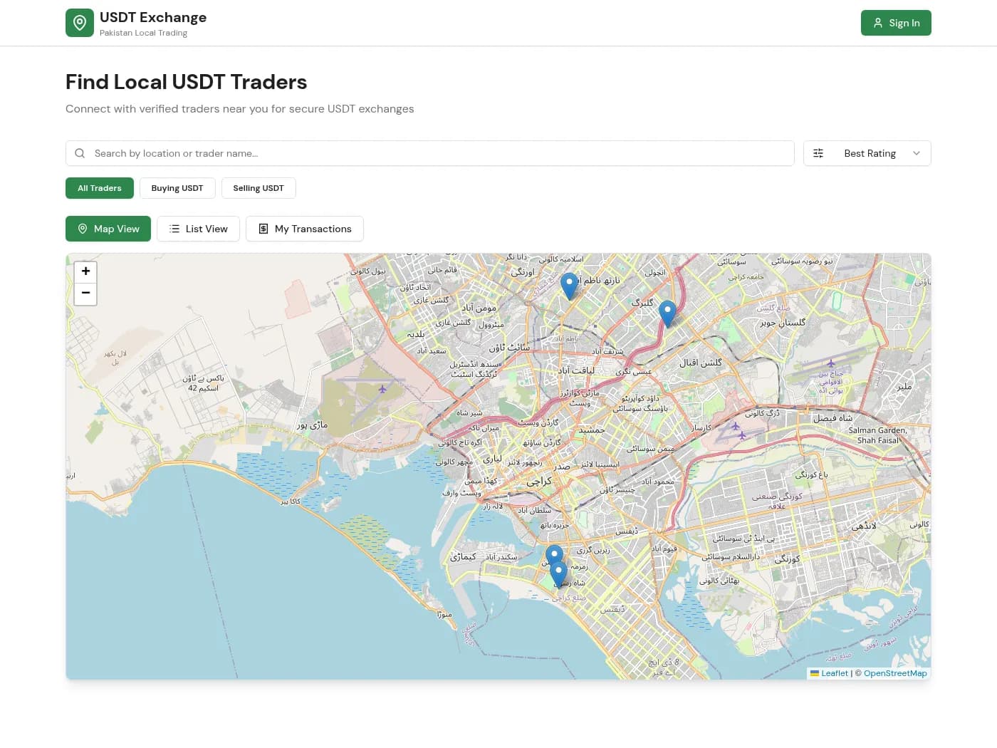 Local USDT Trading Platform with Maps for Pakistan