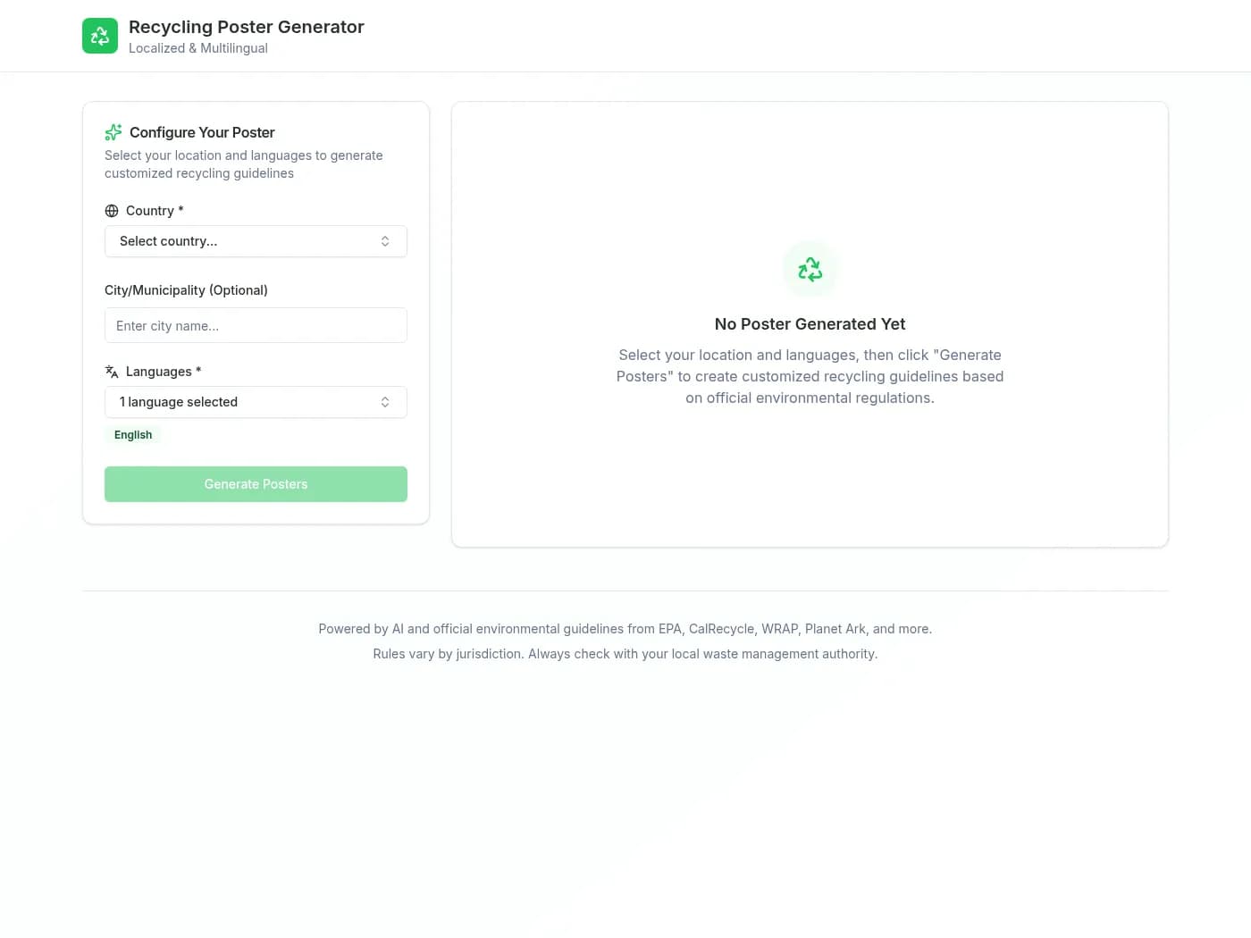 Localized Recycling Poster Generator with Multilingual LLM and Official Guidance Integration