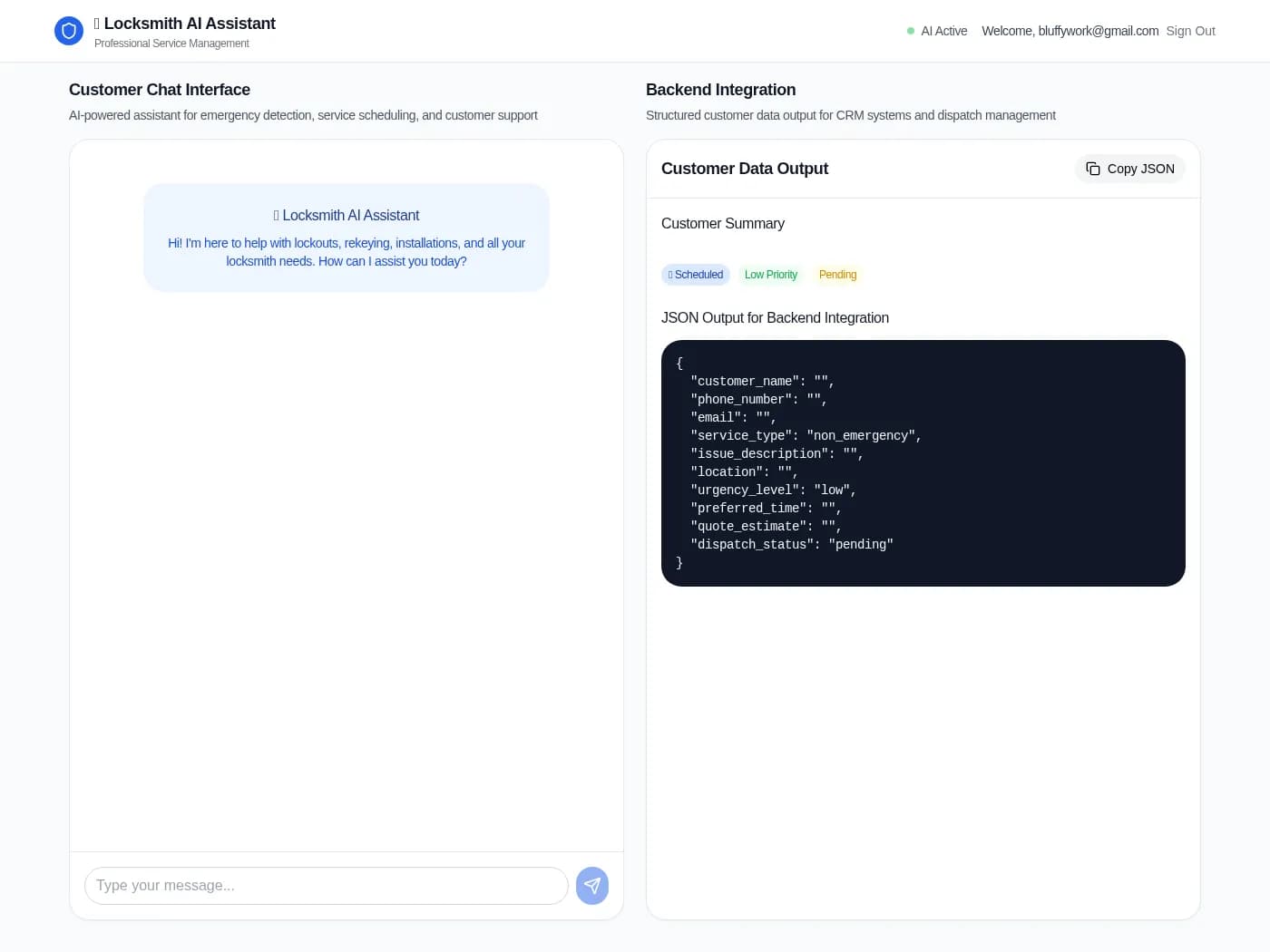 Locksmith AI Assistant Web App